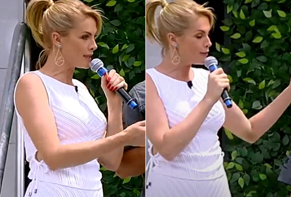 Ana Hickmann apresenta programa com hematoma no braço; vídeo