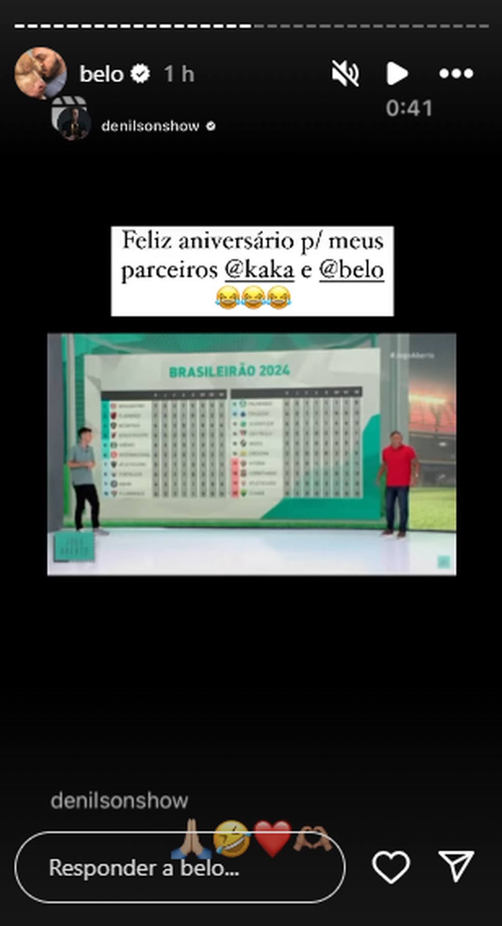 Belo reage após Denílson o parabenizar pelos seus 50 anos