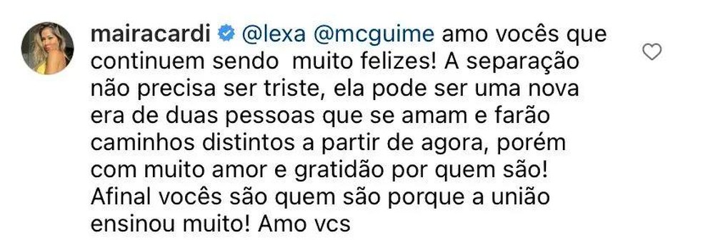 Famosos reagem ao fim do casamento de Lexa e Guimê: 'Sejam felizes'