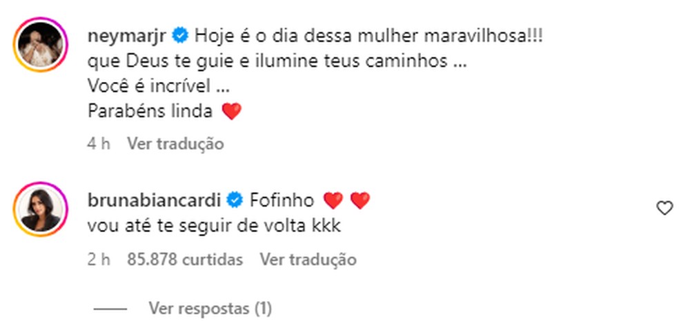 Bruna Biancardi volta a seguir Neymar após ganhar homenagem de aniversário do ex