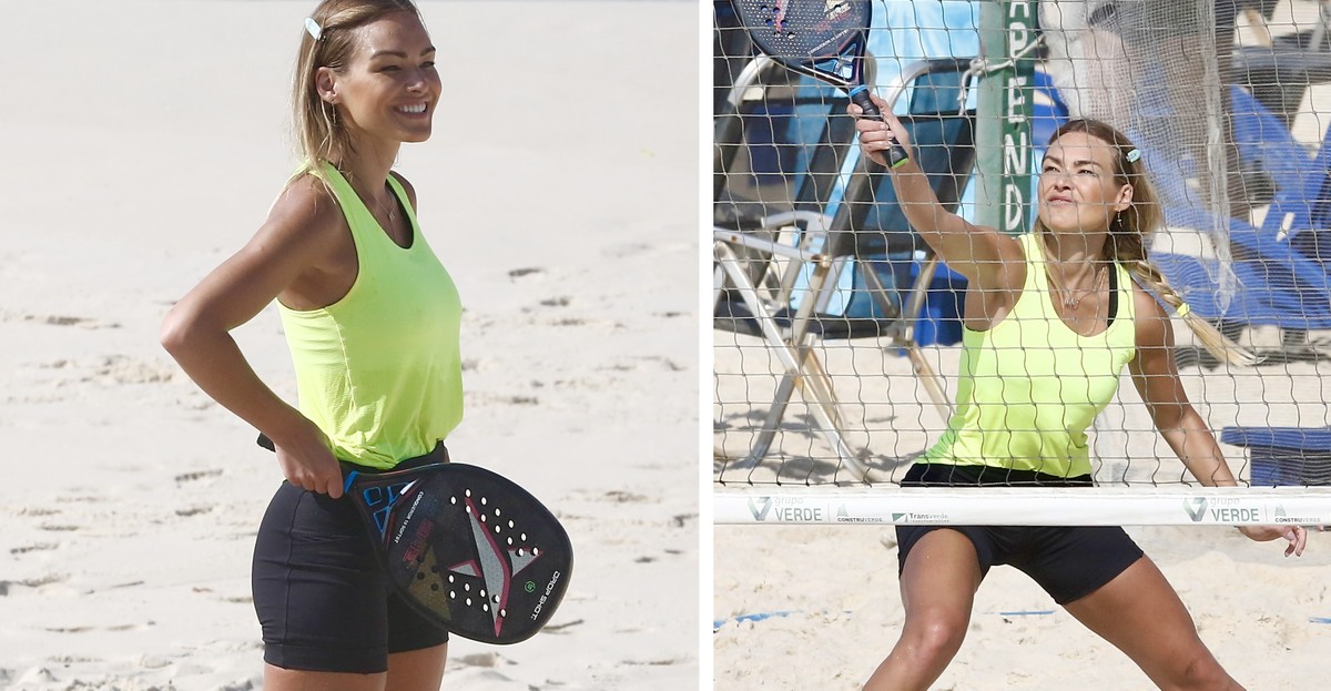 Ex-BBB Bárbara Heck treina em praia carioca