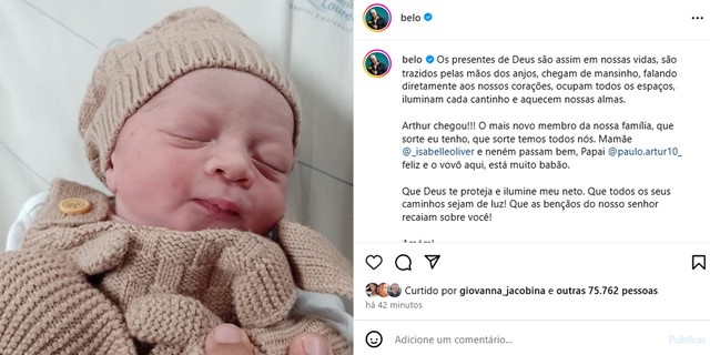 Aos 50, Belo se torna avô pela 4ª vez e apresenta o neto, Arthur