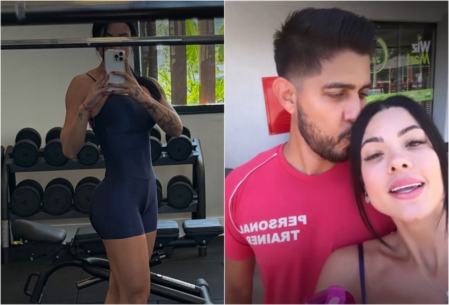 Namorada de Belo volta a treinar e se declara ao personal: 'Três anos juntos'