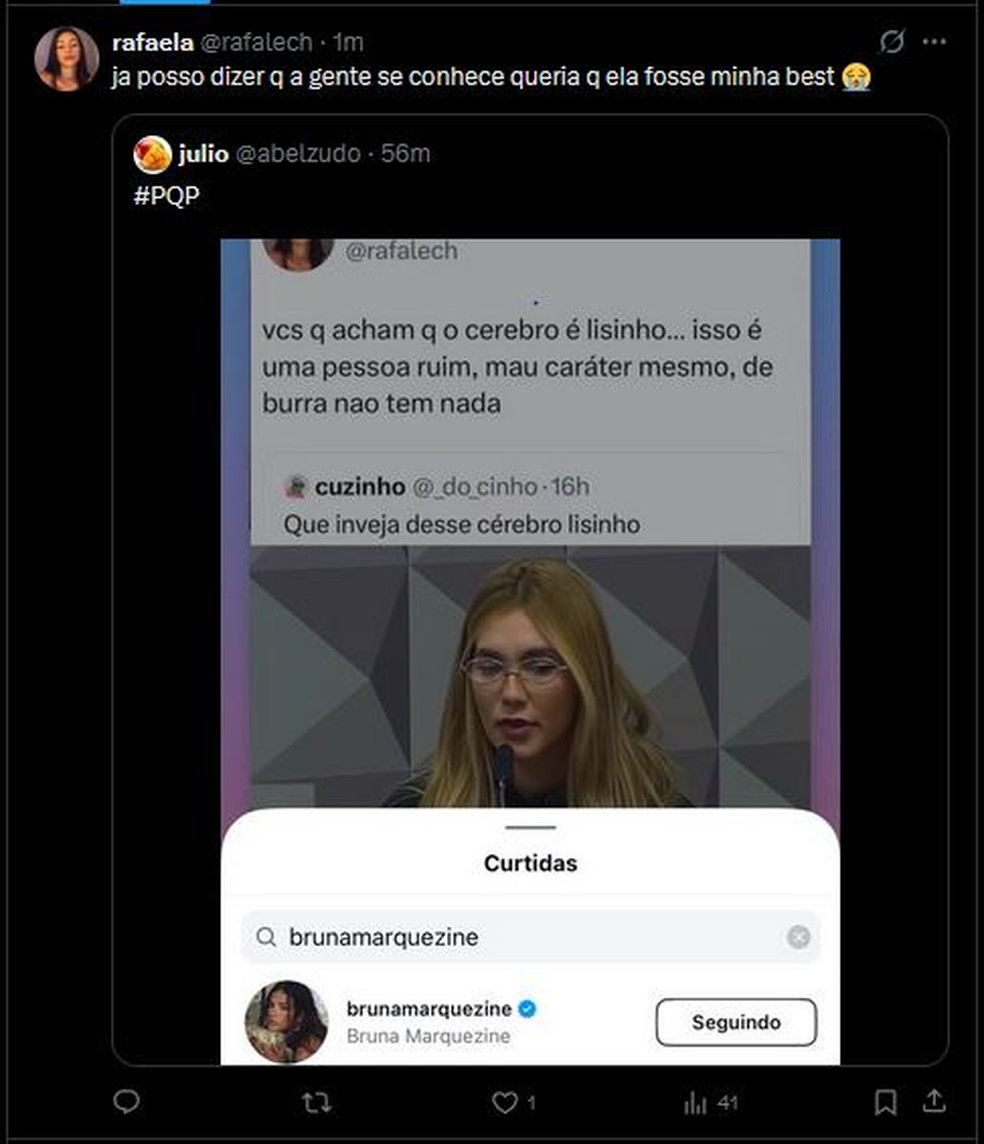 Bruna Marquezine curte post que detona Virginia Fonseca na CPI das Bets: 'Ruim, mau-caráter'