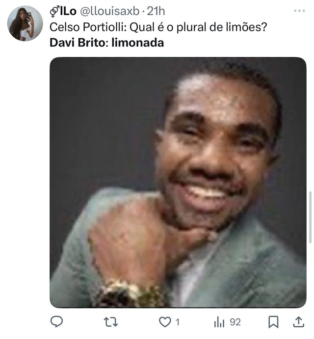 Davi Brito erra plural de 'limão' e vira meme nas redes sociais