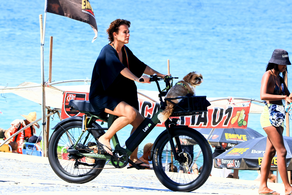 Ex-Paquita Andréa Veiga leva cão na garupa de bicicleta elétrica em ...