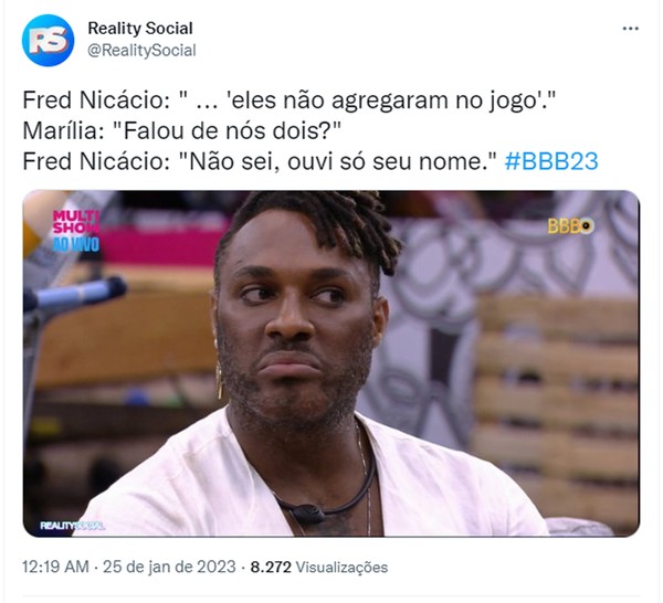 Fred Nicácio vira meme após 'soltar a mão' de Marília no BBB 23 em discurso