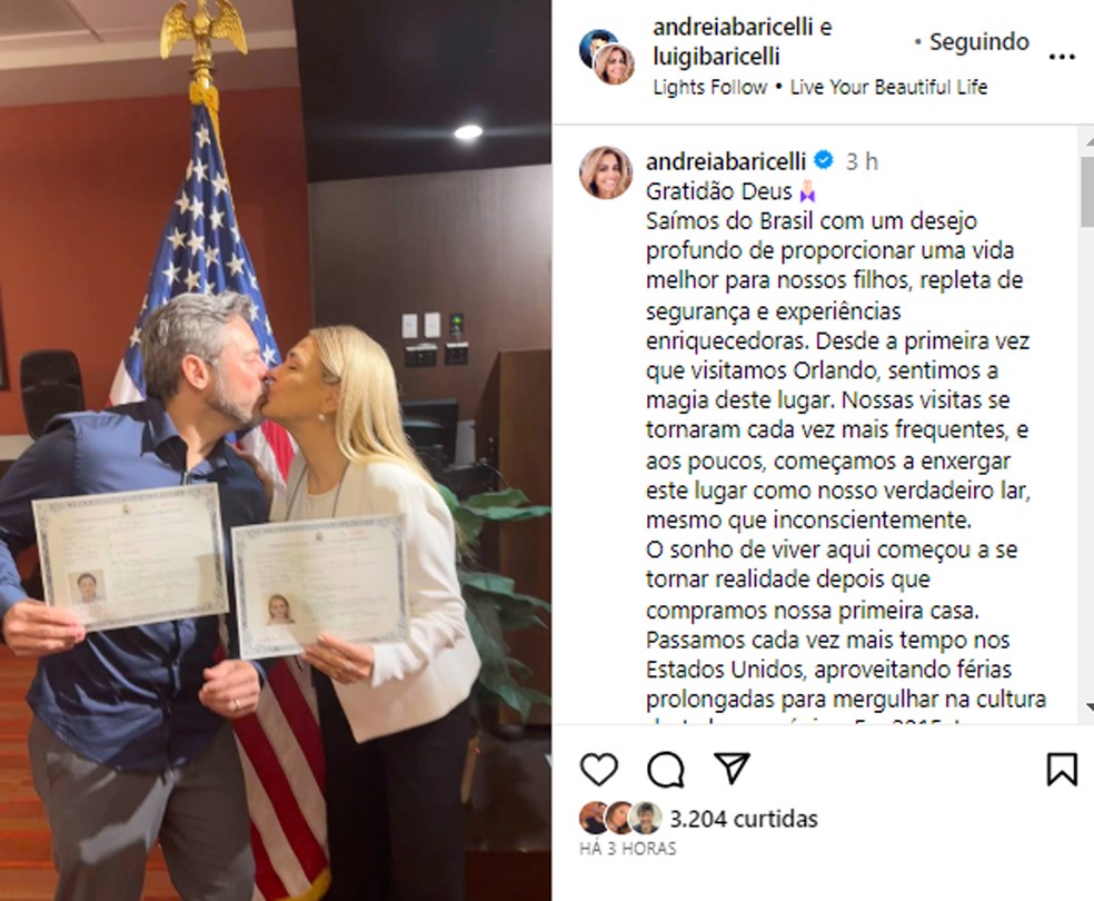 Andreia Baricelli e Luigi Baricelli conquistam cidadania norte ...