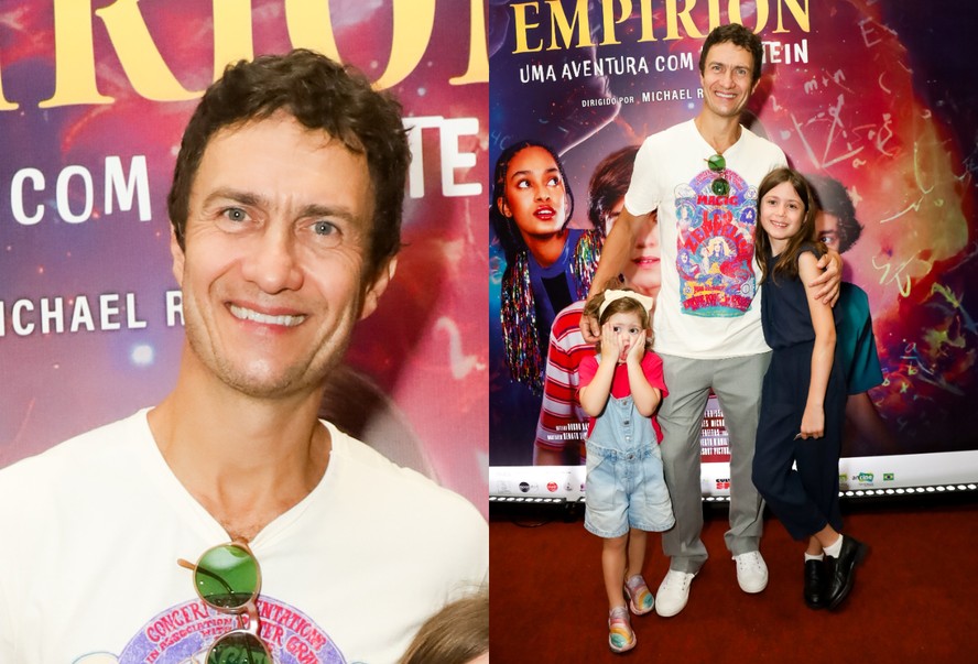 Gabriel Braga Nunes faz aparição rara com as filhas em pré-estreia de filme
