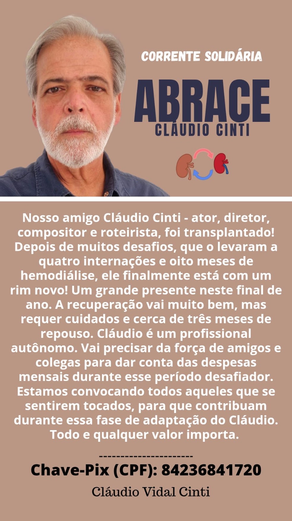 Ex-'Zorra', Claudio Cinti celebra sucesso de transplante de rim e pede ...