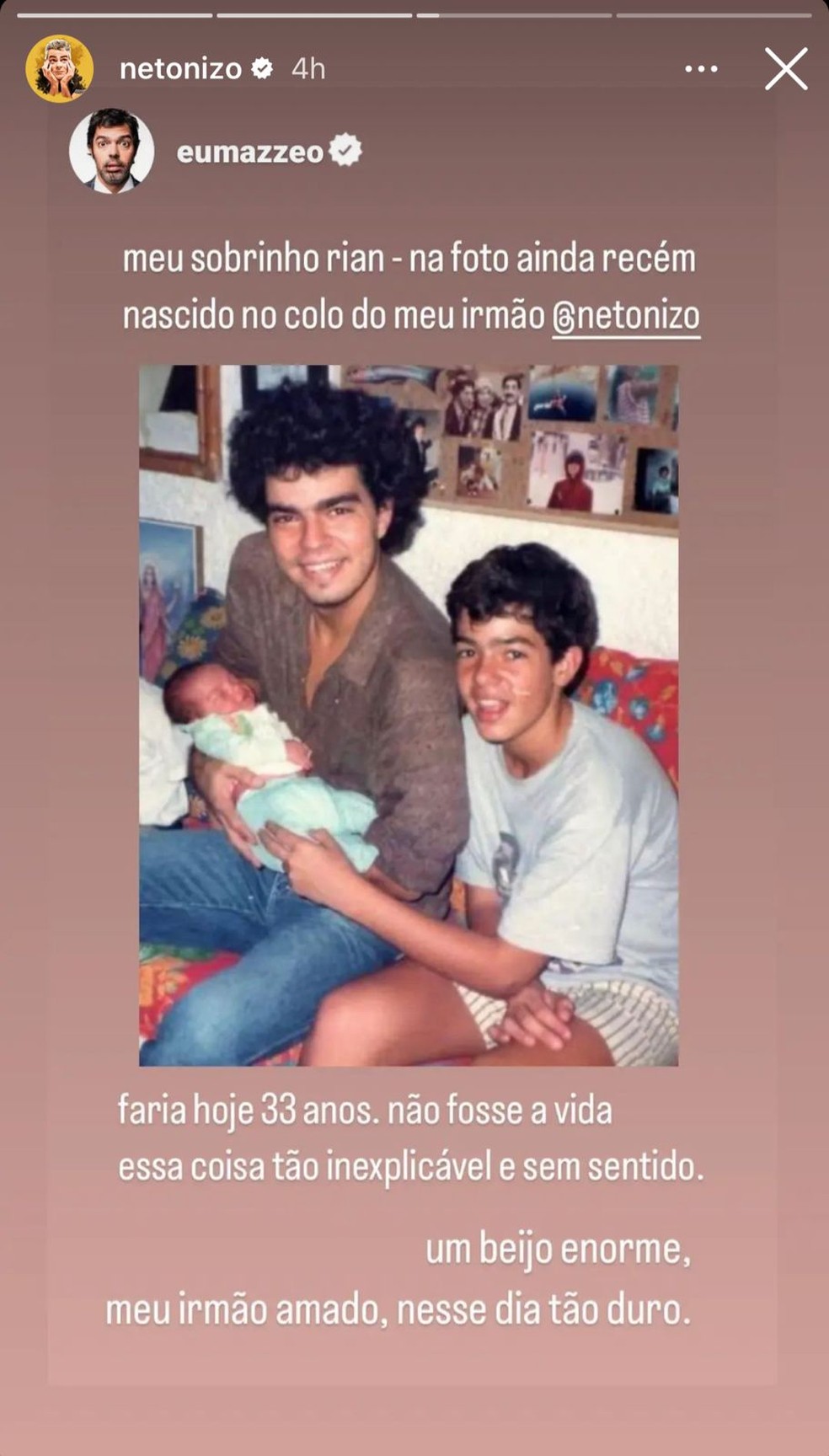 Nizo Neto lembra aniversário do filho, que morreu aos 26 anos