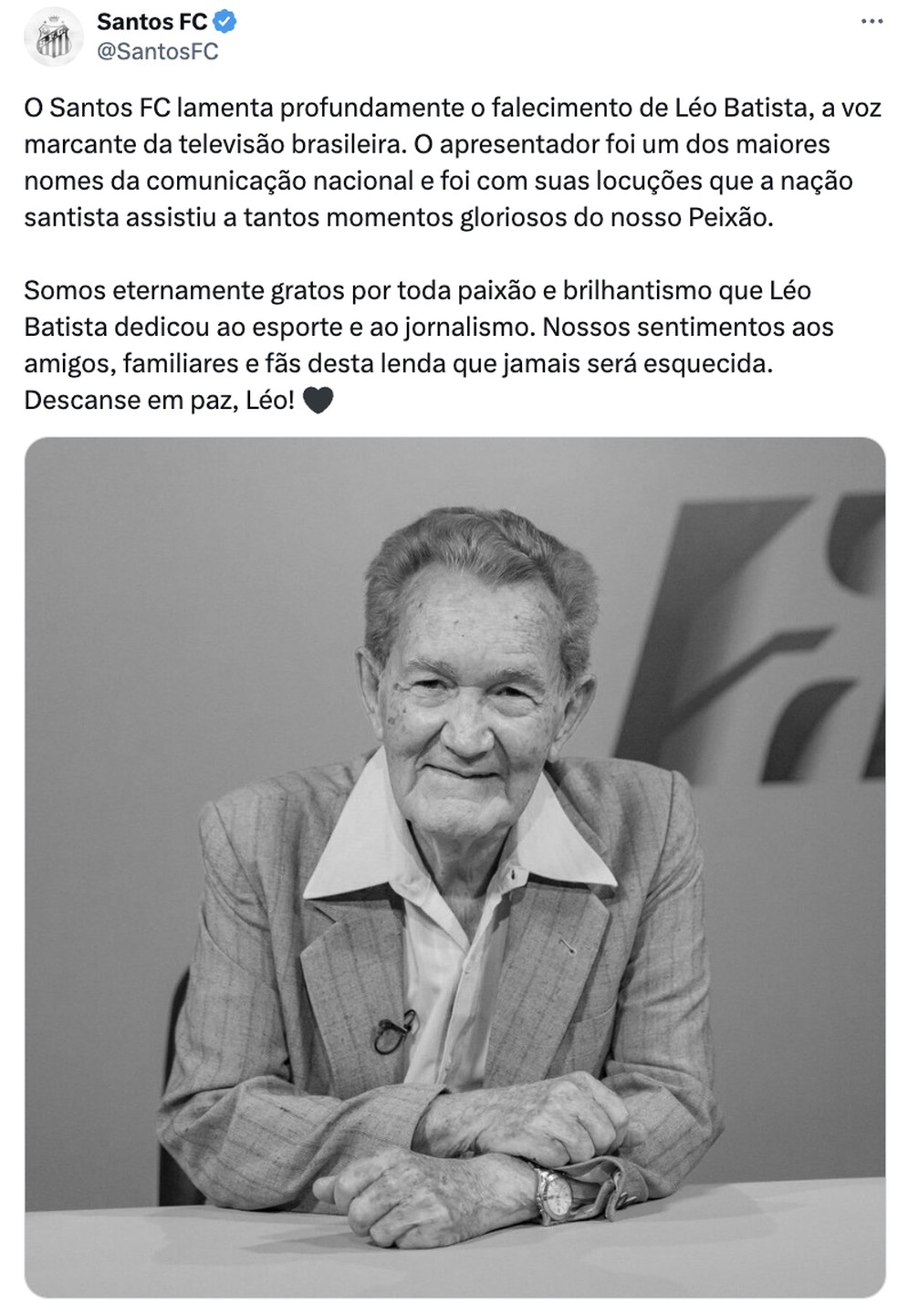 Famosos e times de futebol lamentam morte de Léo Batista aos 92 anos
