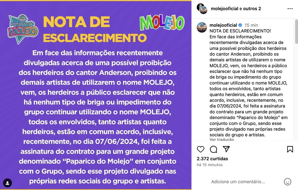 Molejo nega proibição de uso do nome da banda após morte de Anderson ...