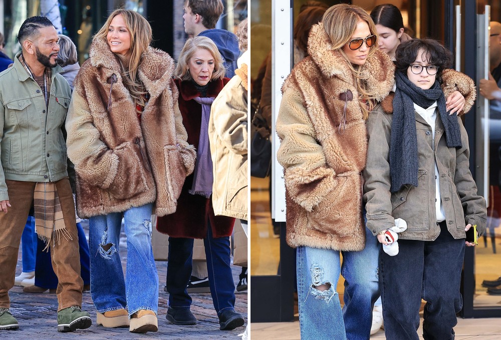 Solteira, Jennifer Lopez passeia sorridente com a mãe e a filha em Aspen