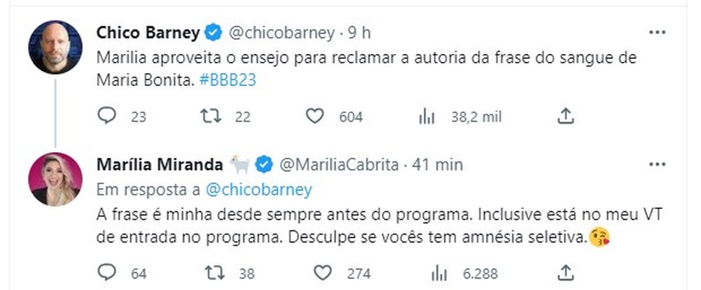 Marília, do BBB23, diz que 'sangue de Maria Bonita' é de sua autoria e ...