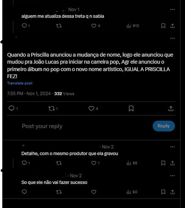 João Lucas e Sasha Meneghel deixam de seguir Priscilla após polêmica de plágio