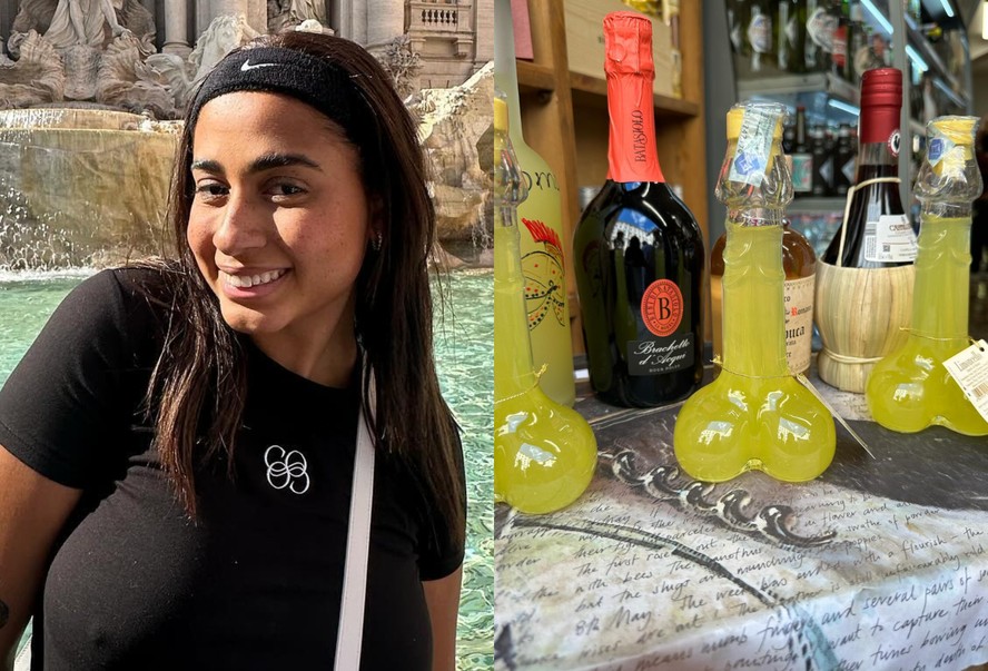 Na Itália, MC Loma diverte seguidores com garrafa de formato fálico