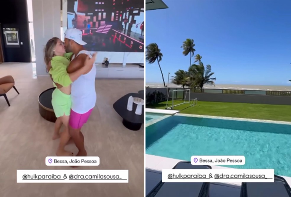 Hulk e Camila Ângelo se beijam e dançam em mansão de R$ 5 milhões; vídeos