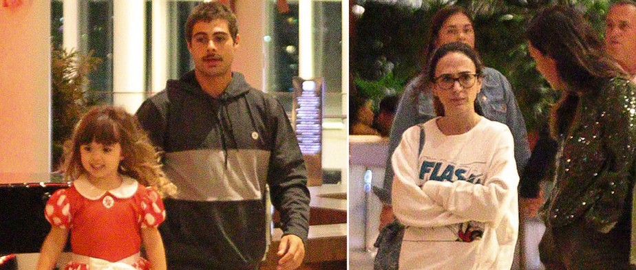 Tata Werneck e Rafael Vitti passeiam com a filha, Clara Maria, em shopping
