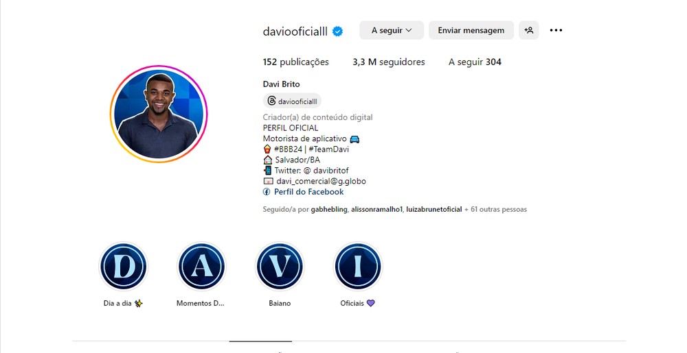 BBB 24: Davi passa Beatriz no Instagram, se torna Pipoca mais popular ...