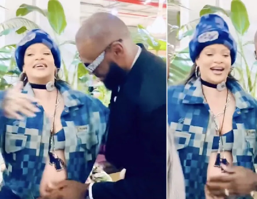 Grávida, Rihanna recebe carinho de LeBron James na barriga