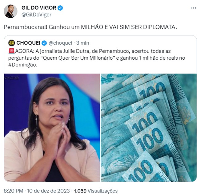 Jullie Dutra ganha R$ 1 milhão no 'Quem Quer Ser um Milionário' e bomba ...