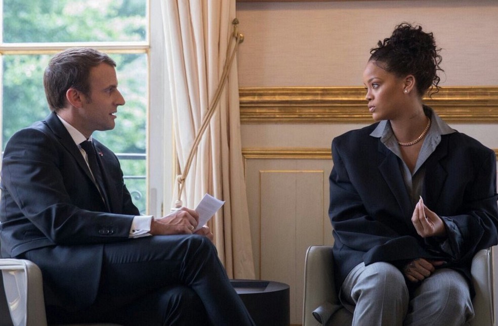 Rihanna e A$AP Rocky se reúnem com o presidente da França Emmanuel Macron